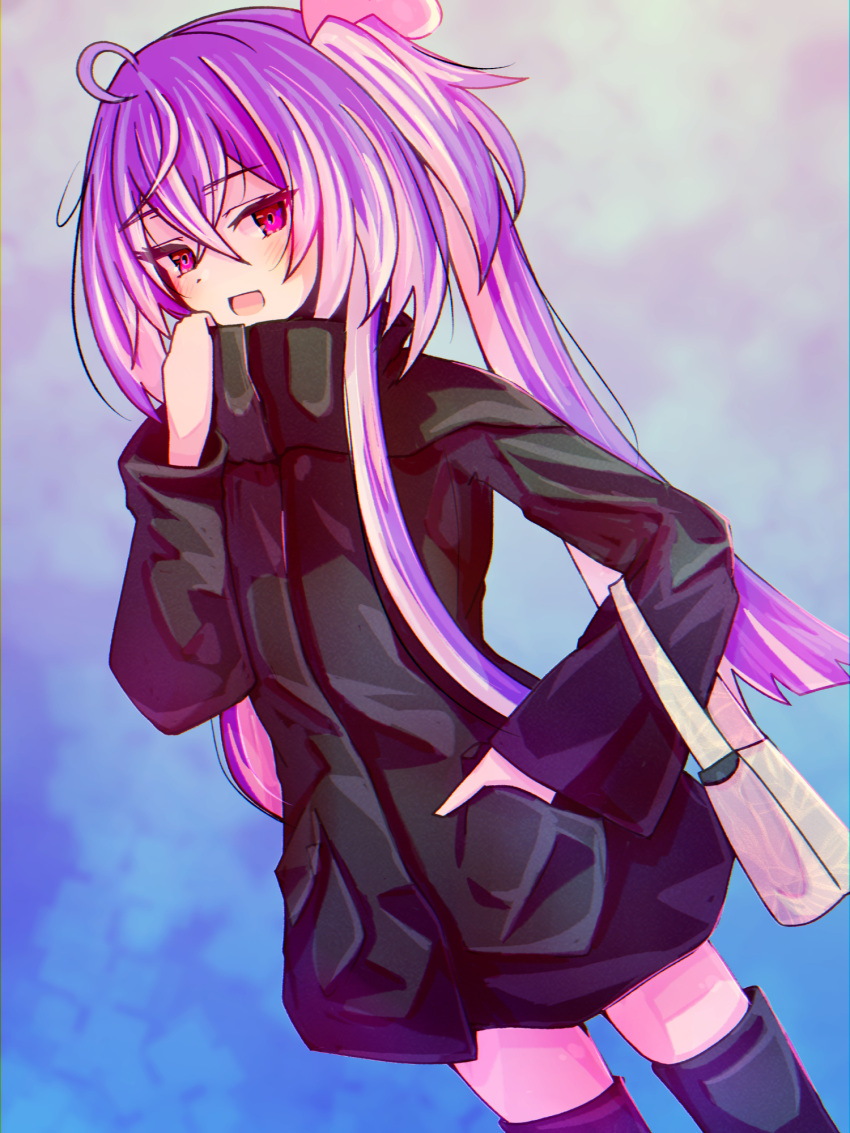 Safebooru - 1girl ahoge black coat black thighhighs blush coat commentary cowboy shot cowlick ...