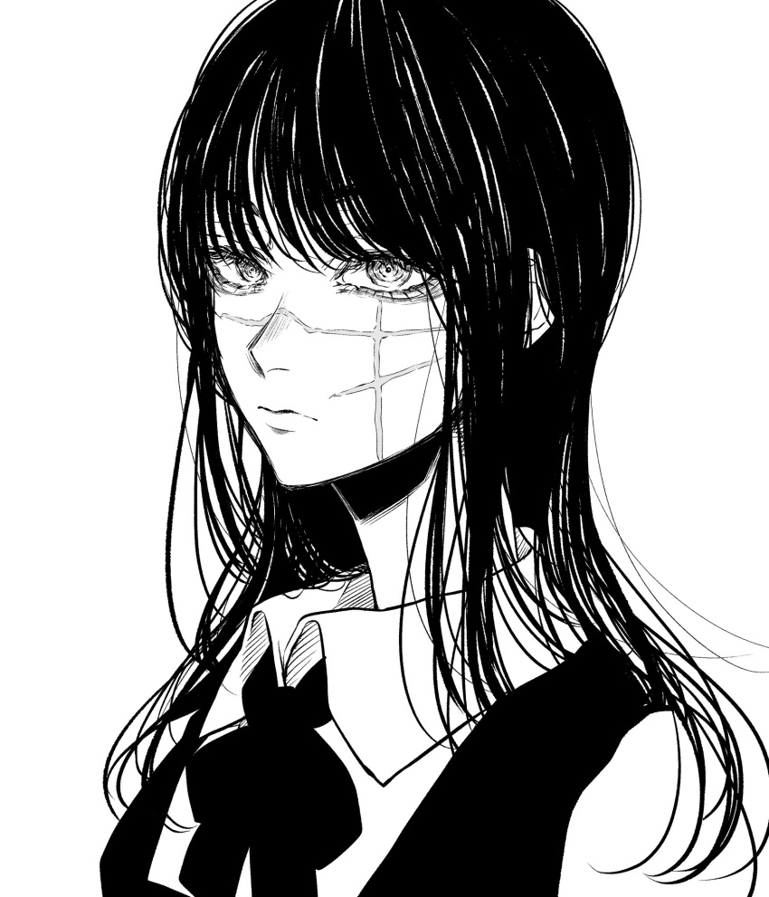 Safebooru - 1girl black hair chainsaw man cross scar dress fourth east high school uniform ...