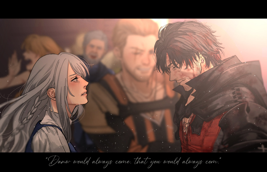 Safebooru - absurdres armor black hair blonde hair blood blue eyes ...