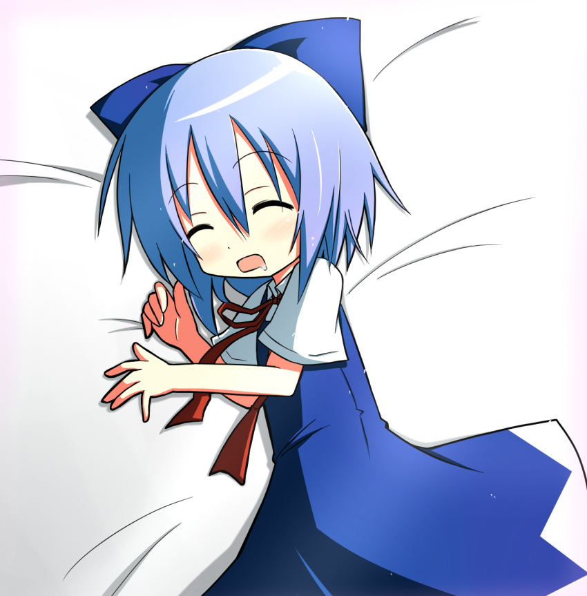 Safebooru - blue hair cirno hair bow hinata ichi saliva sleeping touhou ...