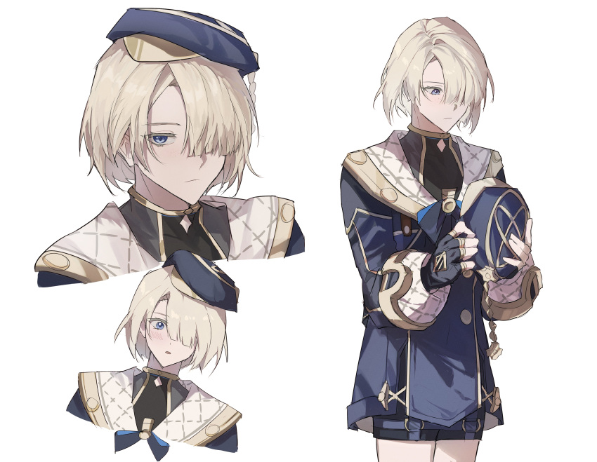 Safebooru - 1boy absurdres androgynous asymmetrical bangs beret black gloves black shirt black ...