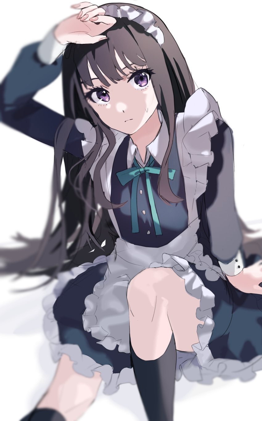 Safebooru - 1girl alternate costume apron black hair black socks enmaided hand up highres inoue ...