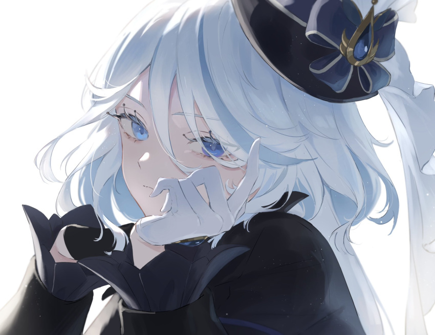 Safebooru - 1girl black headwear black jacket blue eyes blue hair blue headwear closed mouth ...