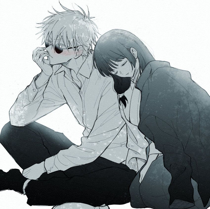 Safebooru - 1boy 1girl blush closed eyes closed mouth collared shirt ...