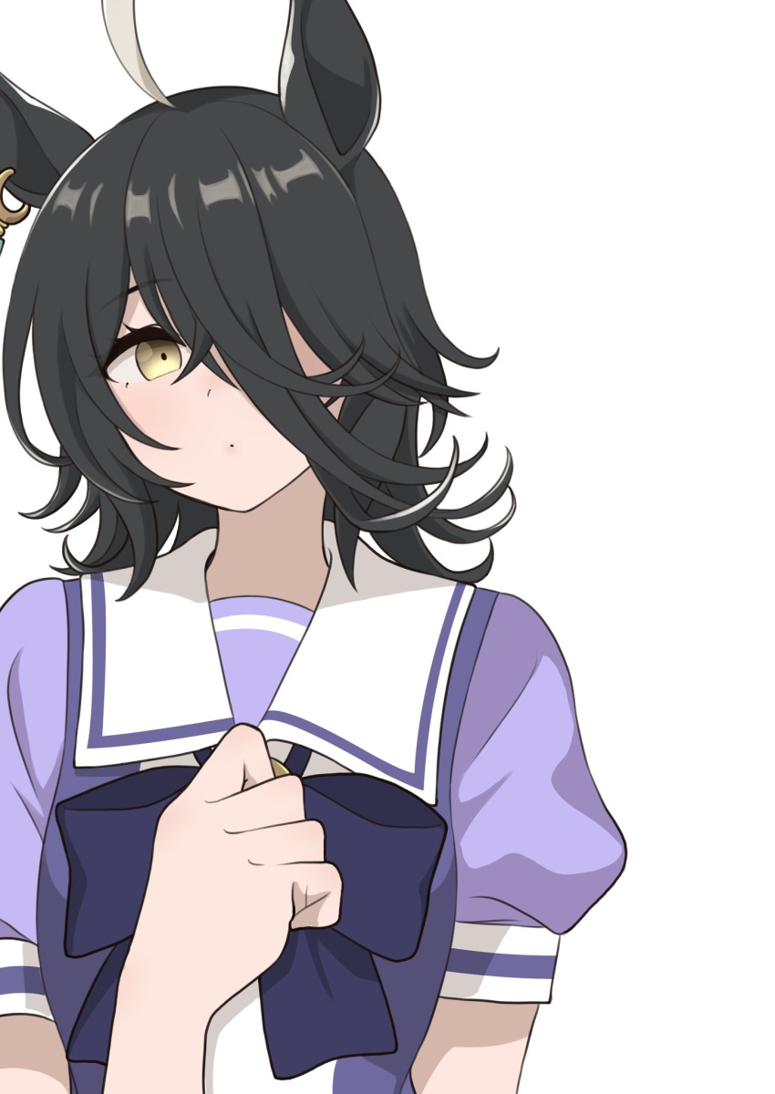 Safebooru - 1girl ahoge alternate hair length alternate hairstyle animal ears black hair closed ...