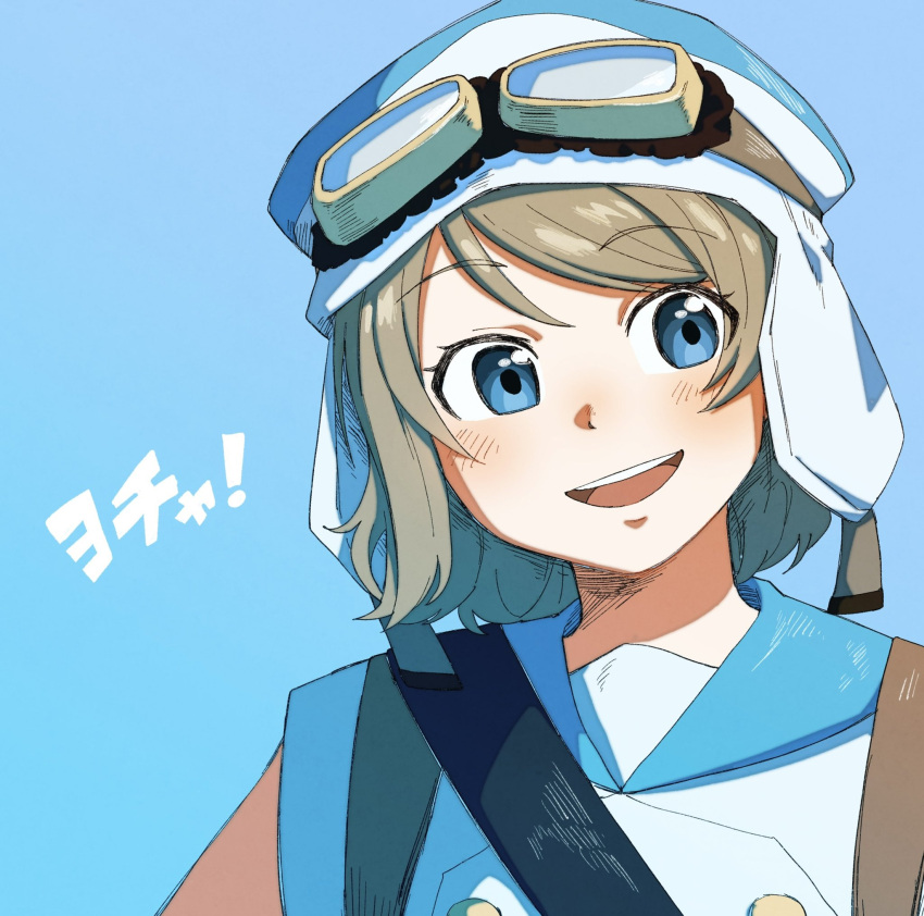 Safebooru Backpack Bag Blue Background Blue Eyes Brown Hair Dracham 1366