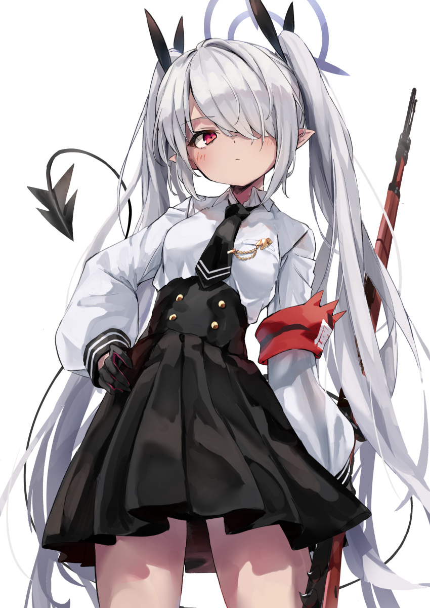 Safebooru - 1girl absurdres armband black necktie black skirt blue archive blush dark skin demon ...