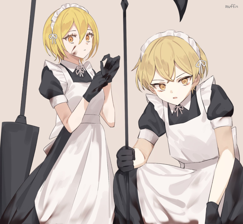 Safebooru - 1boy 1girl apron axe black dress black gloves blonde hair blood blood on clothes ...