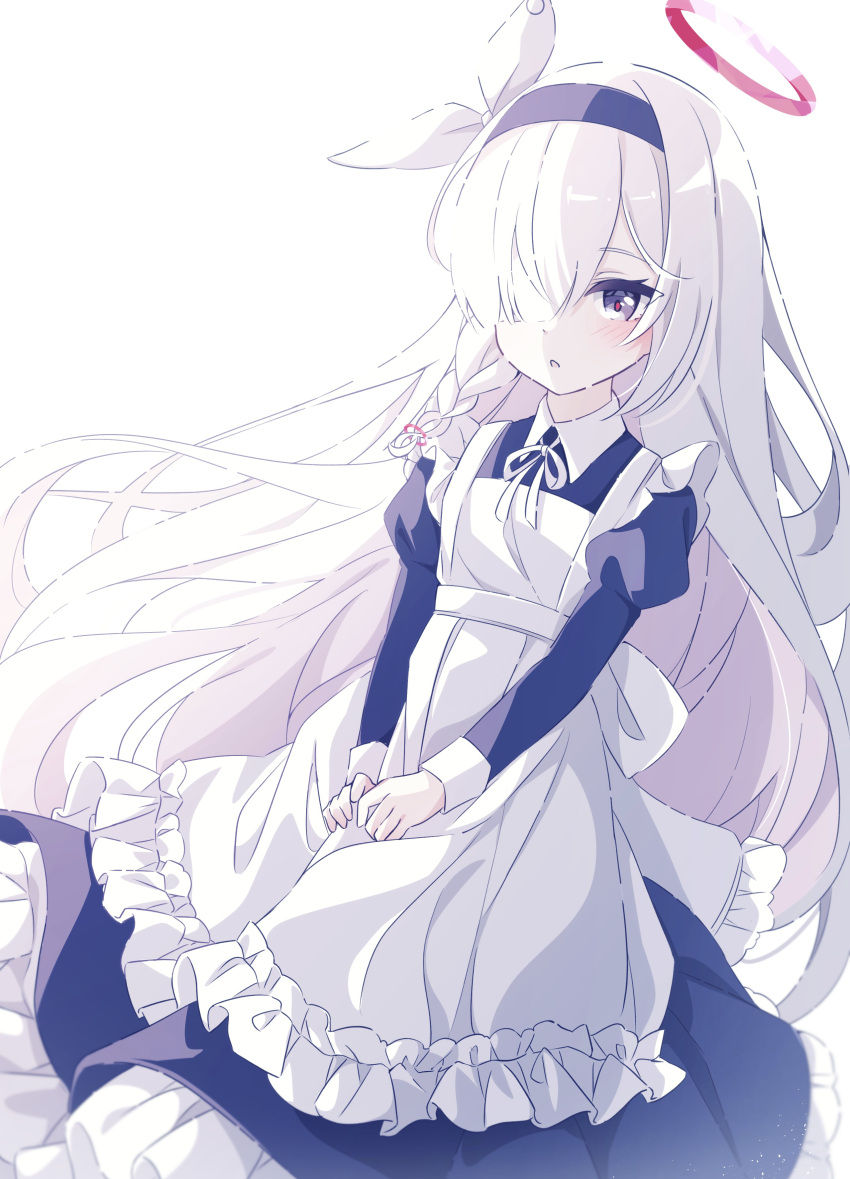 Safebooru - 1girl absurdres alternate costume apron black dress black hairband blue archive ...