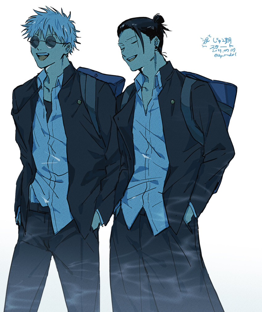 Safebooru - 2boys 2y rmdol :d ^ ^ bag black hair black jacket black ...