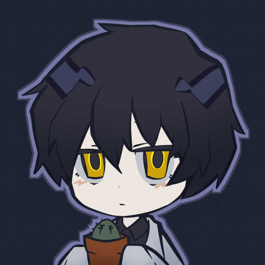 Safebooru - 1boy avatar icon ayin (project moon) black background black hair black shirt cactus ...