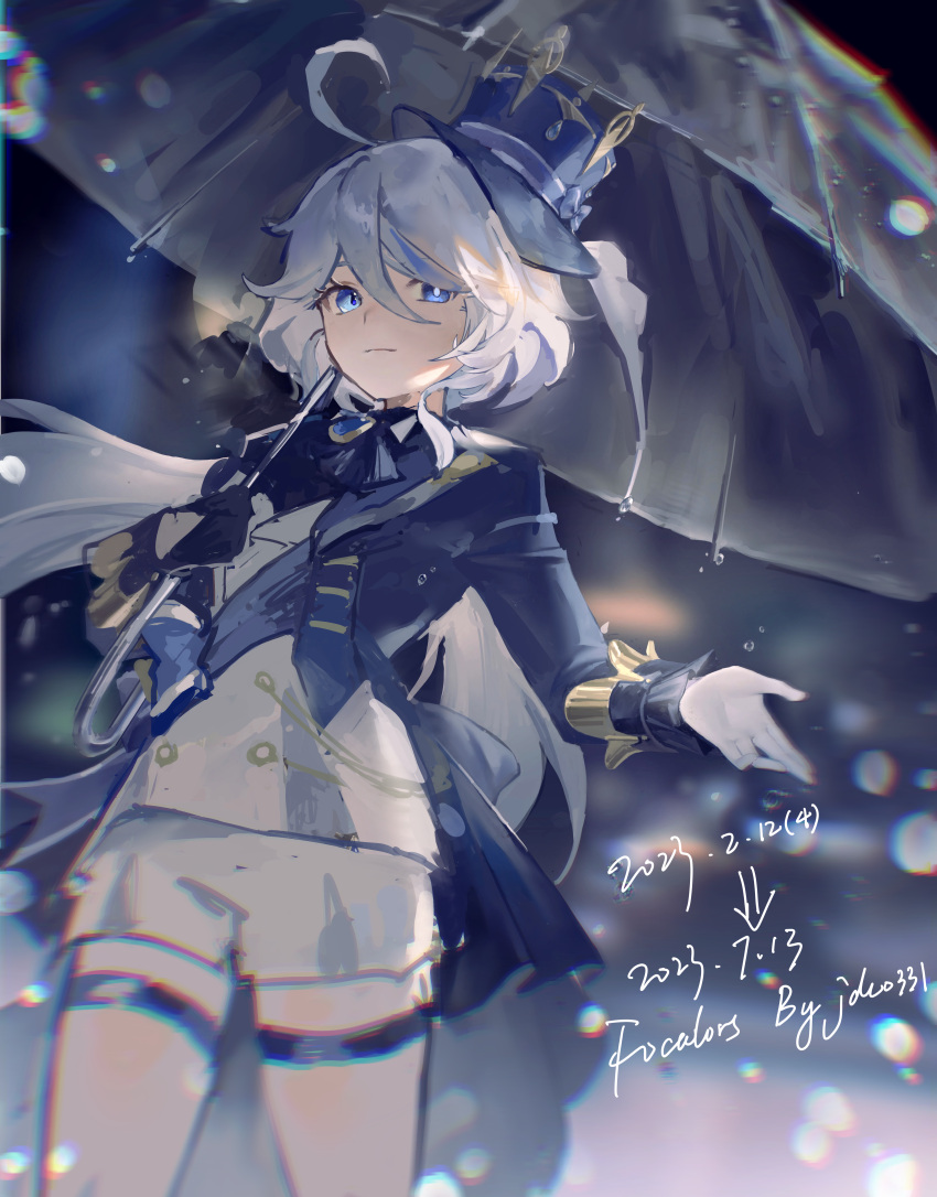 Safebooru - 1girl absurdres ascot asymmetrical gloves black ascot blue eyes blue gemstone blue ...