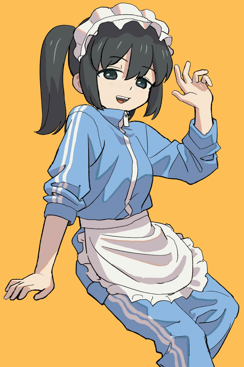 Safebooru - 1girl apron black eyes black hair highres jacket jersey maid maid maid apron maid ...