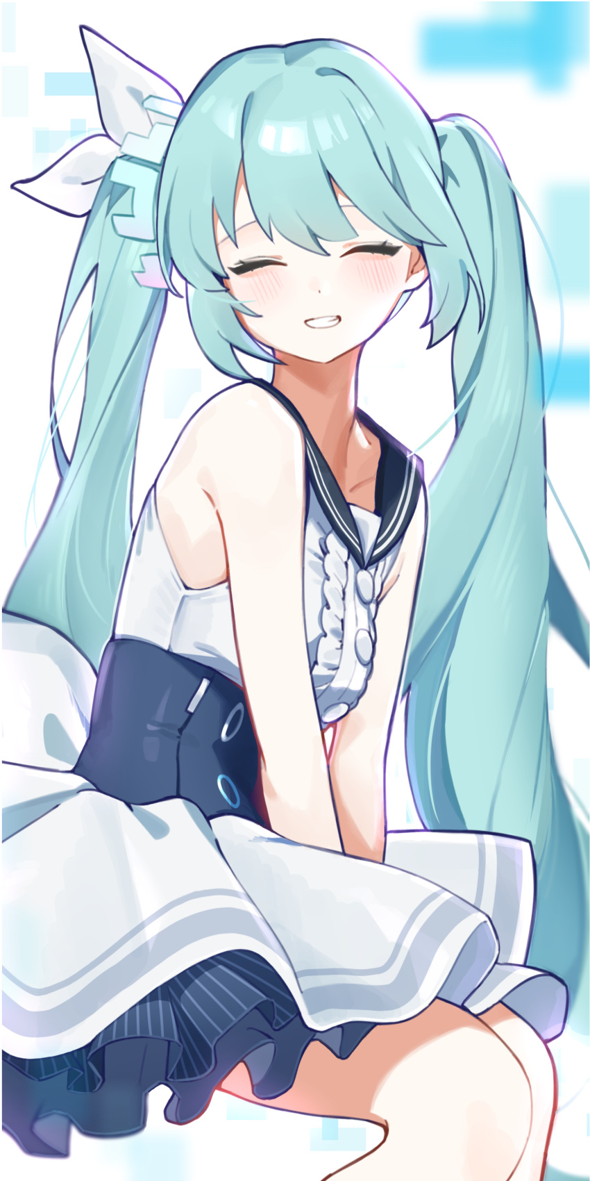 Safebooru - 1girl absurdres aqua hair blue archive blue sailor collar blush closed eyes dress ...