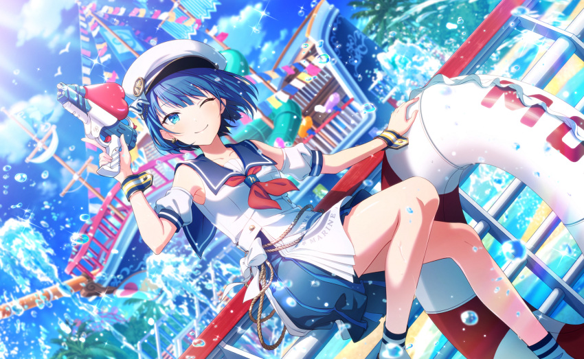 Safebooru - blue eyes blue hair blush dress kiritani haruka project sekai short hair smile wink ...