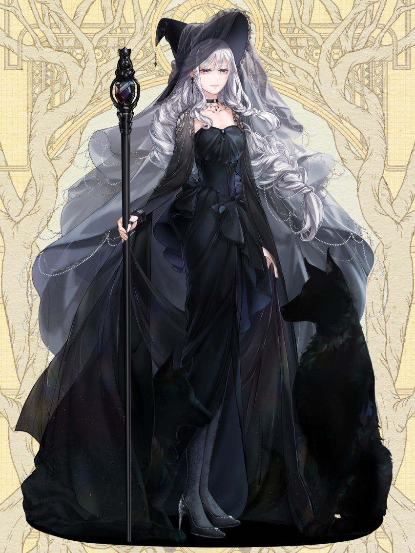 Safebooru - 1girl black dress black eyes black footwear black headwear black pantyhose braid ...