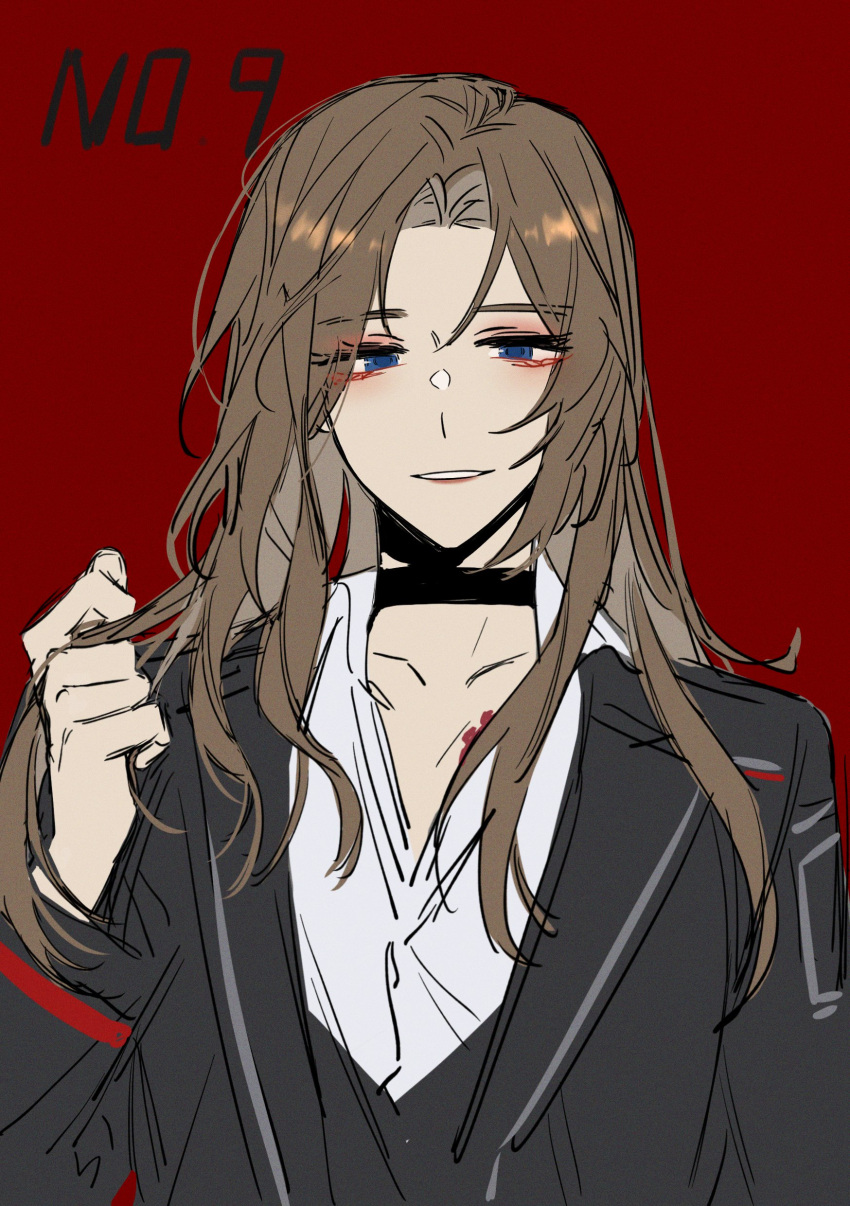 Safebooru - 1girl absurdres black choker blue eyes brown hair chel (ttt lc) choker highres ...