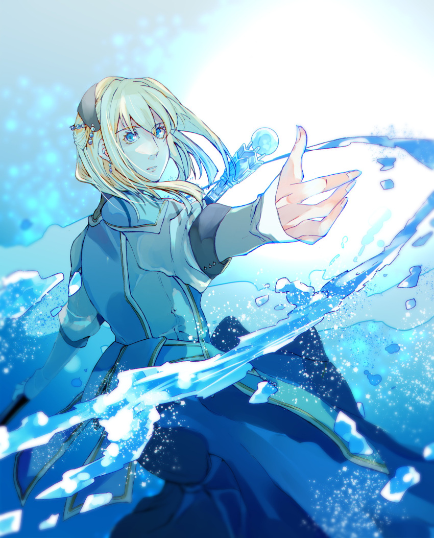 Safebooru - 1girl absurdres blonde hair blue eyes closed mouth dress earrings gensou suikoden ...