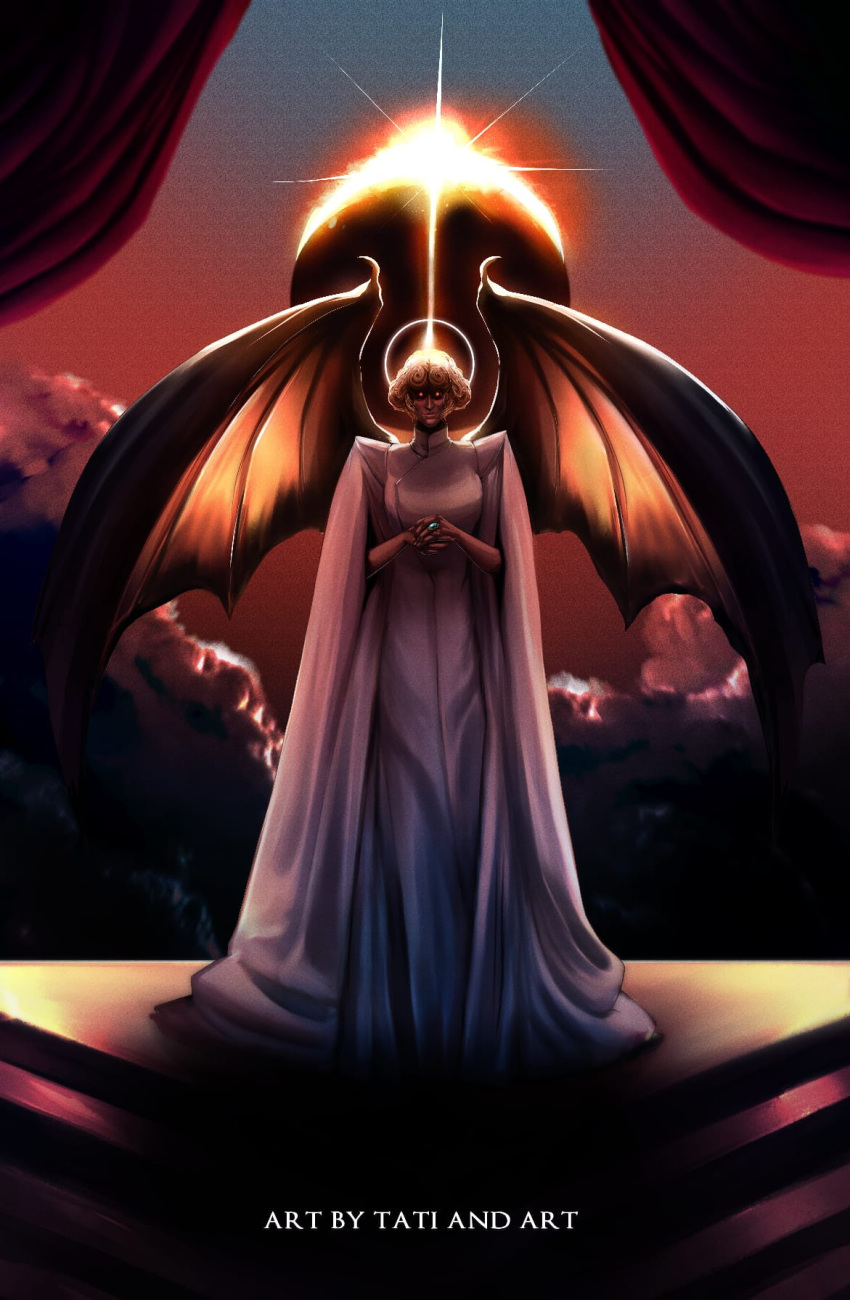 Safebooru - 1girl demon girl demon wings dress halo highres long ...