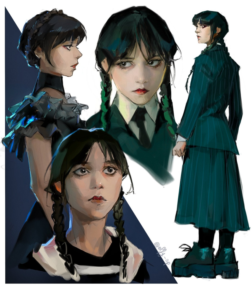 Safebooru - 1girl addams family black dress black eyes black footwear black hair black jacket ...