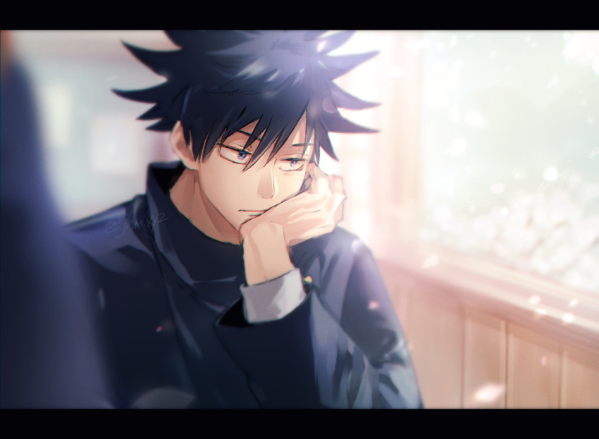Safebooru - 1boy black hair black jacket blue eyes closed mouth ...