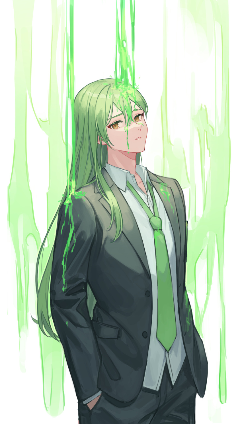 Safebooru - 1boy absurdres black jacket black pants brown eyes collared ...