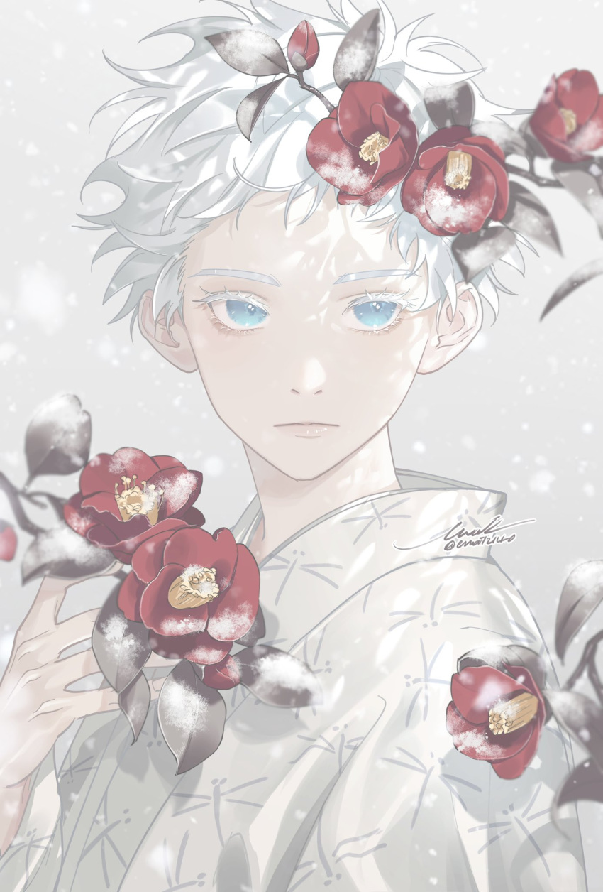 Safebooru - 1boy aged down blue eyes branch closed mouth email2140 ...