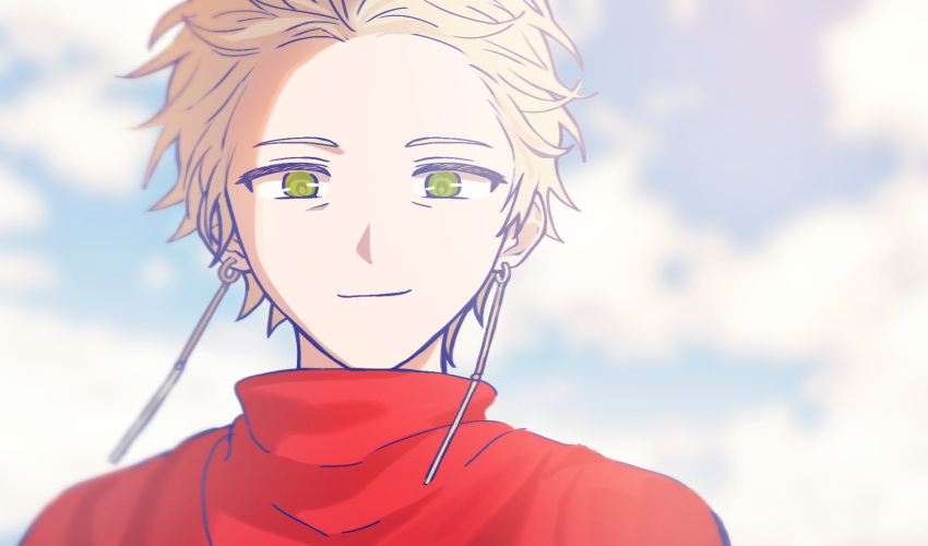 Safebooru - 1boy blonde hair blue sky closed mouth clouds cloudy sky co tsuu e commentary day ...