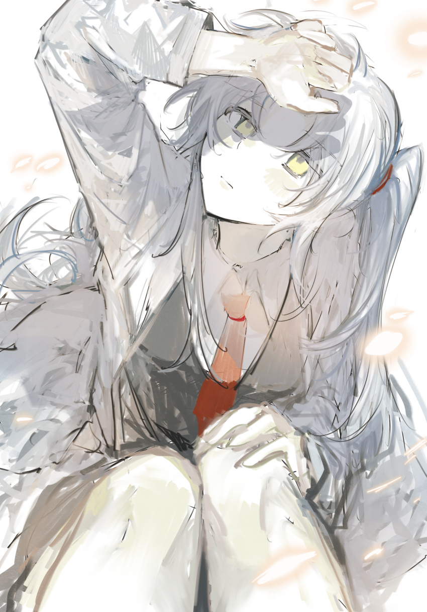 Safebooru - 1girl angela (project moon) black vest blue hair coat collared shirt highres lab ...