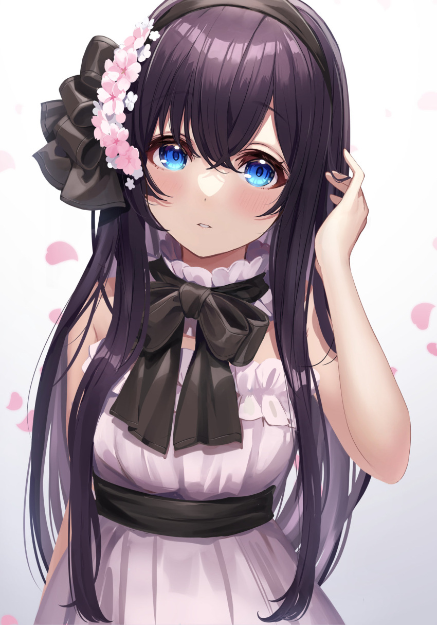 Safebooru - 1girl ao no neko black bow black hairband black ribbon blue eyes blush bow dress ...