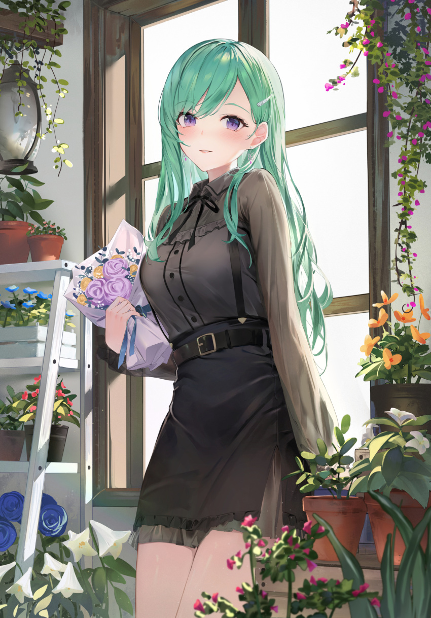 Safebooru - absurdres green hair highres isaya (pixiv4541633) violet ...