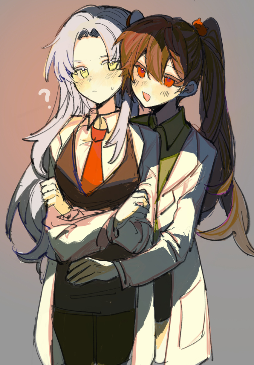 Safebooru - 2girls ? angela (project moon) black pantyhose black skirt black vest blue hair ...