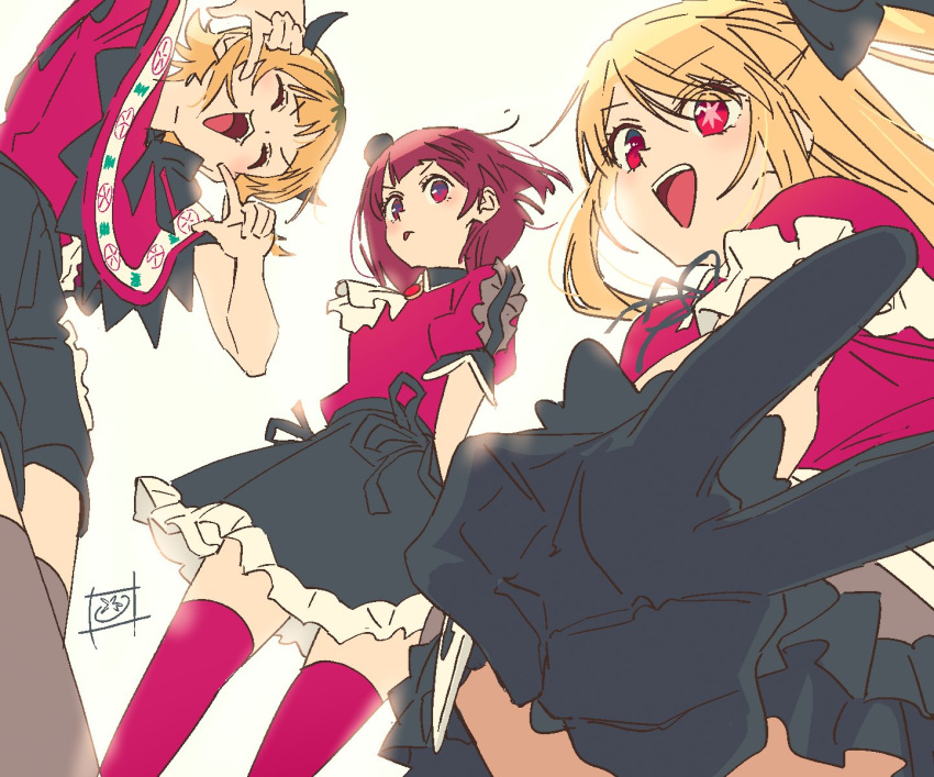 Safebooru - 3girls arima kana black gloves black skirt blonde hair gloves happy hat highres ...