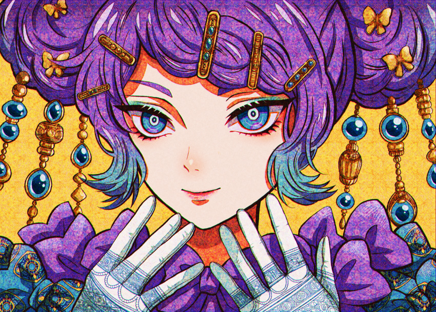 Safebooru - 1girl absurdres akari botan blue eyes blue hair bow gloves ...