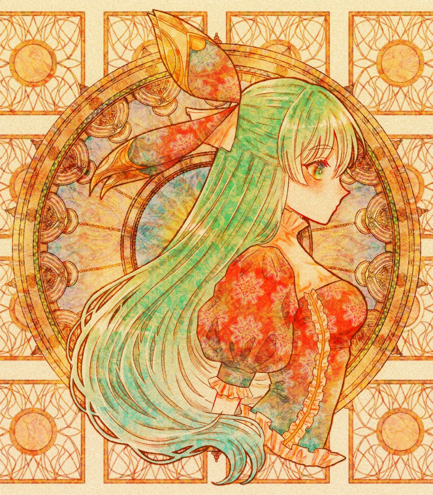 Safebooru - 1girl akari botan blush cropped torso green eyes green hair highres long hair ...