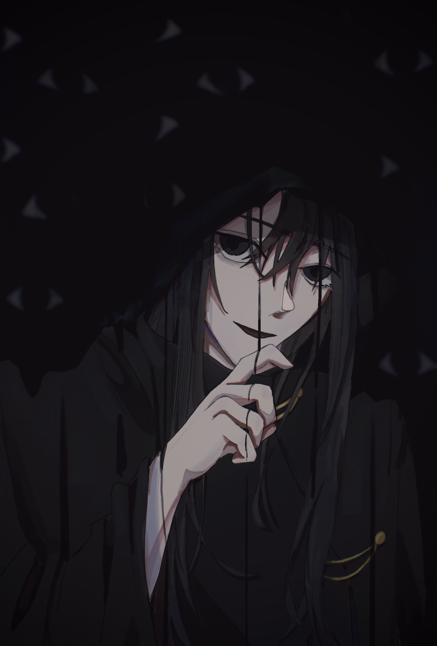 Safebooru - 1boy absurdres black background black cloak black eyes black hair chinese commentary ...