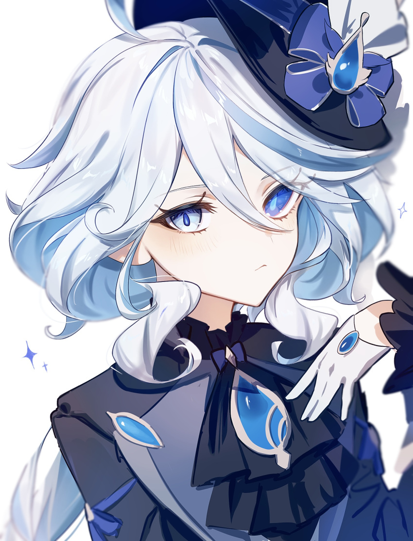 Safebooru - blue eyes blue gemstone blue hair blue headwear blue jacket blue ribbon closed mouth ...