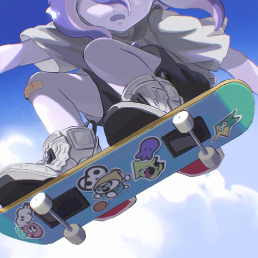 Safebooru - 1girl bandaid bandaid on knee bandaid on leg black footwear blue sky clouds colored ...