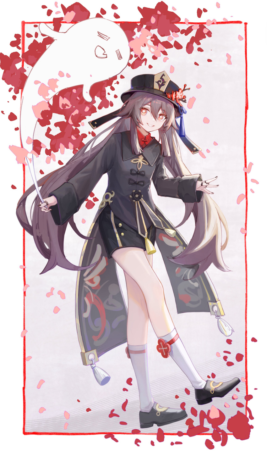 Safebooru - 1girl absurdres akariii ringo black footwear black headwear black nails black shorts ...