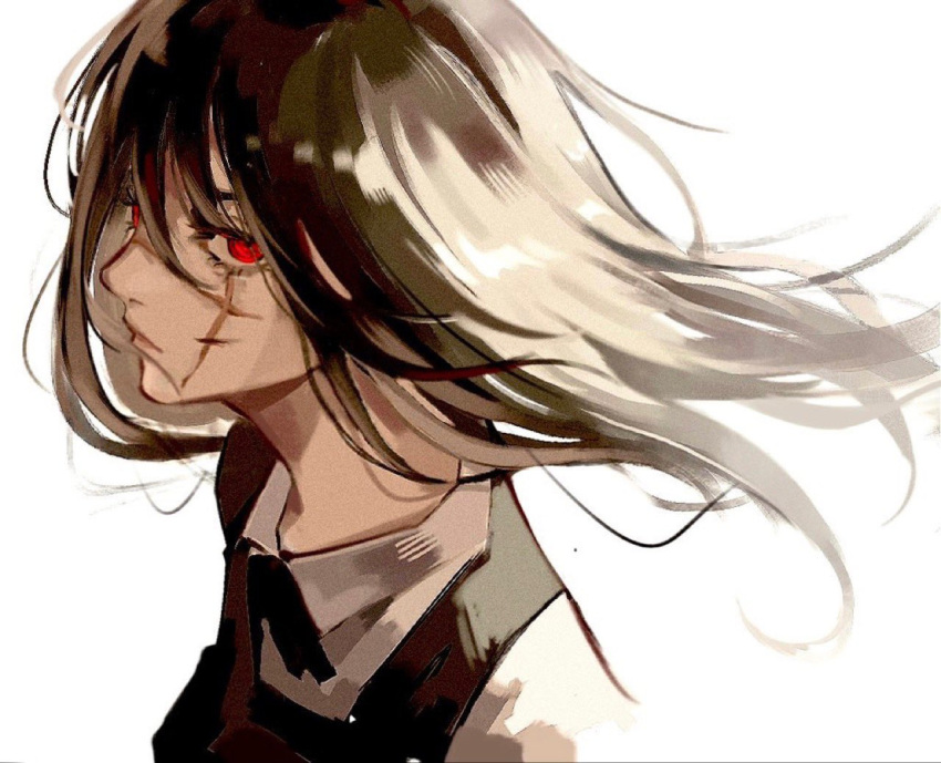 Safebooru - 1girl black hair chainsaw man cross scar dress fourth east high school uniform long ...