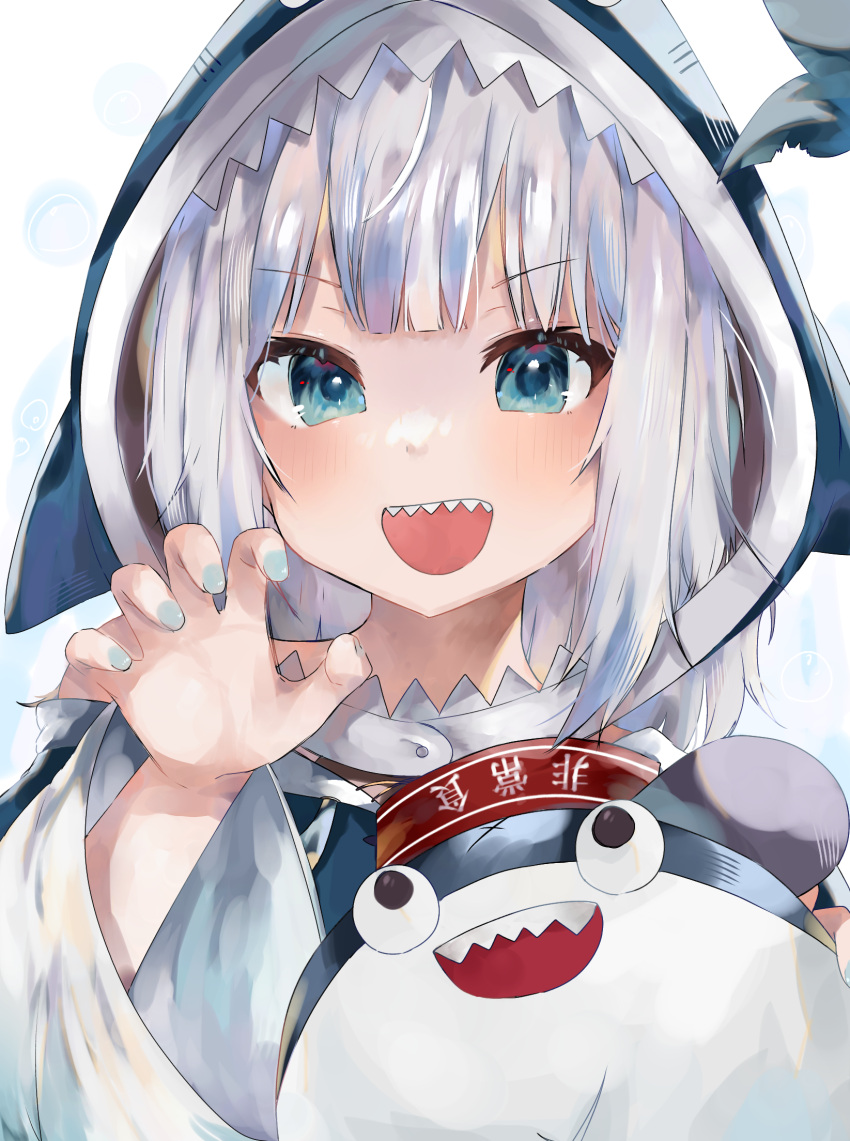 Safebooru - 1girl animal costume animal hood arisaka129 bloop (gawr gura) blue eyes blue hair ...