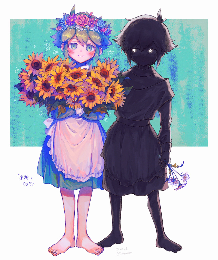 Safebooru - 2boys alternate costume barefoot basil (omori) black hair black sclera black skin ...