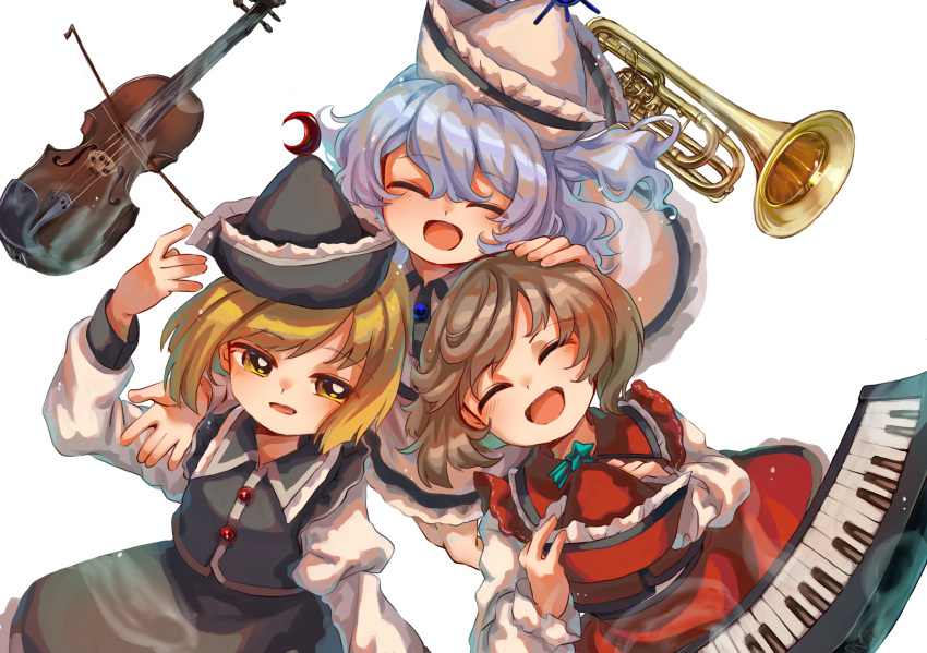 Safebooru - 3girls black headwear black skirt black vest blonde hair ...