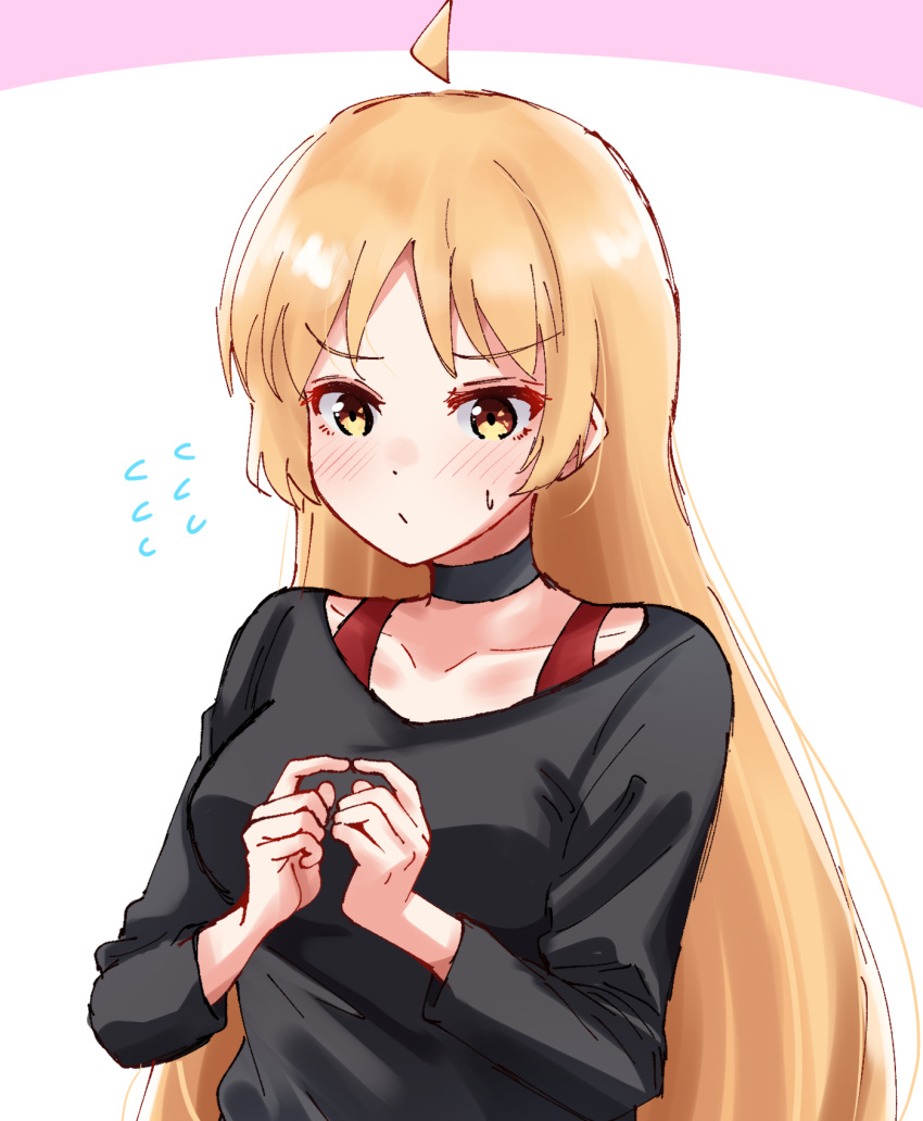 Safebooru - 1girl ahoge black choker black shirt blonde hair blush bocchi the rock! choker ...