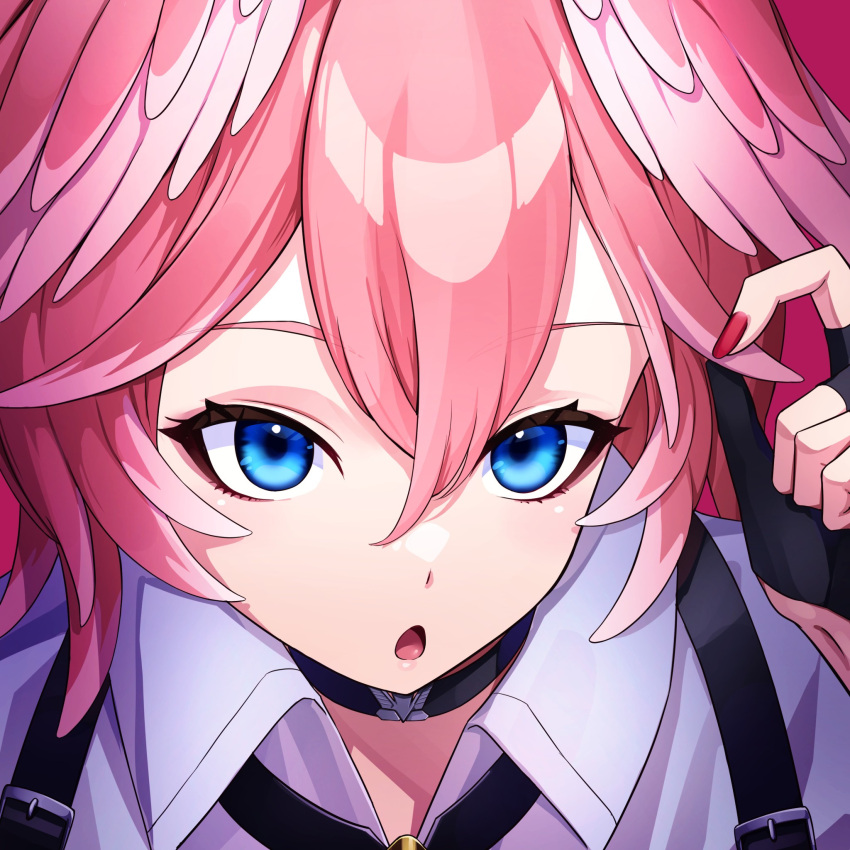 Safebooru - 1girl black choker black hairband blue eyes bob cut choker collared shirt fingerless ...