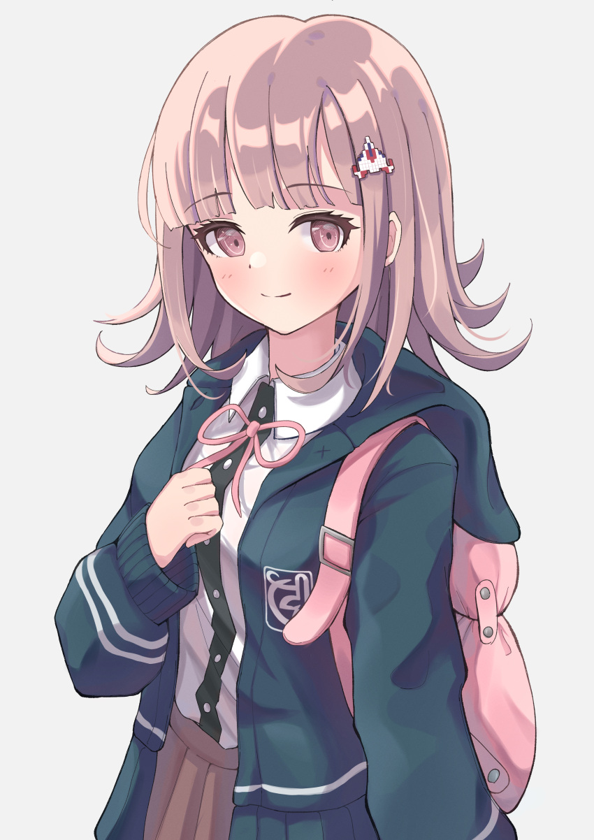 Safebooru - 1girl absurdres backpack bag black shirt blush brown skirt clenched hand collared ...