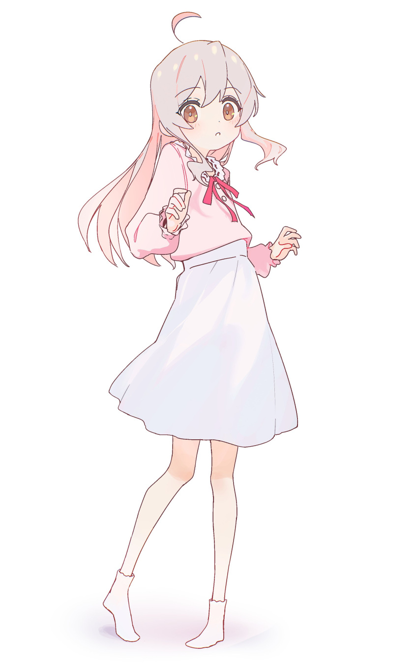 Safebooru - 1girl absurdres ahoge blush brown eyes full body grey hair highres kurobeko ...