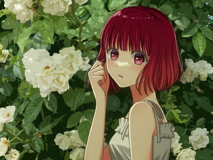 Safebooru - 1girl arima kana bare arms bob cut dress flower highres ...