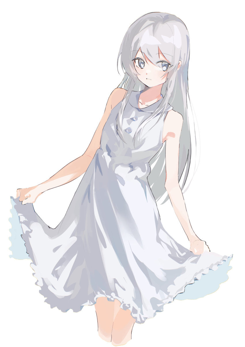Safebooru - 1girl absurdres bare shoulders blush closed mouth cropped legs dress grey eyes grey ...