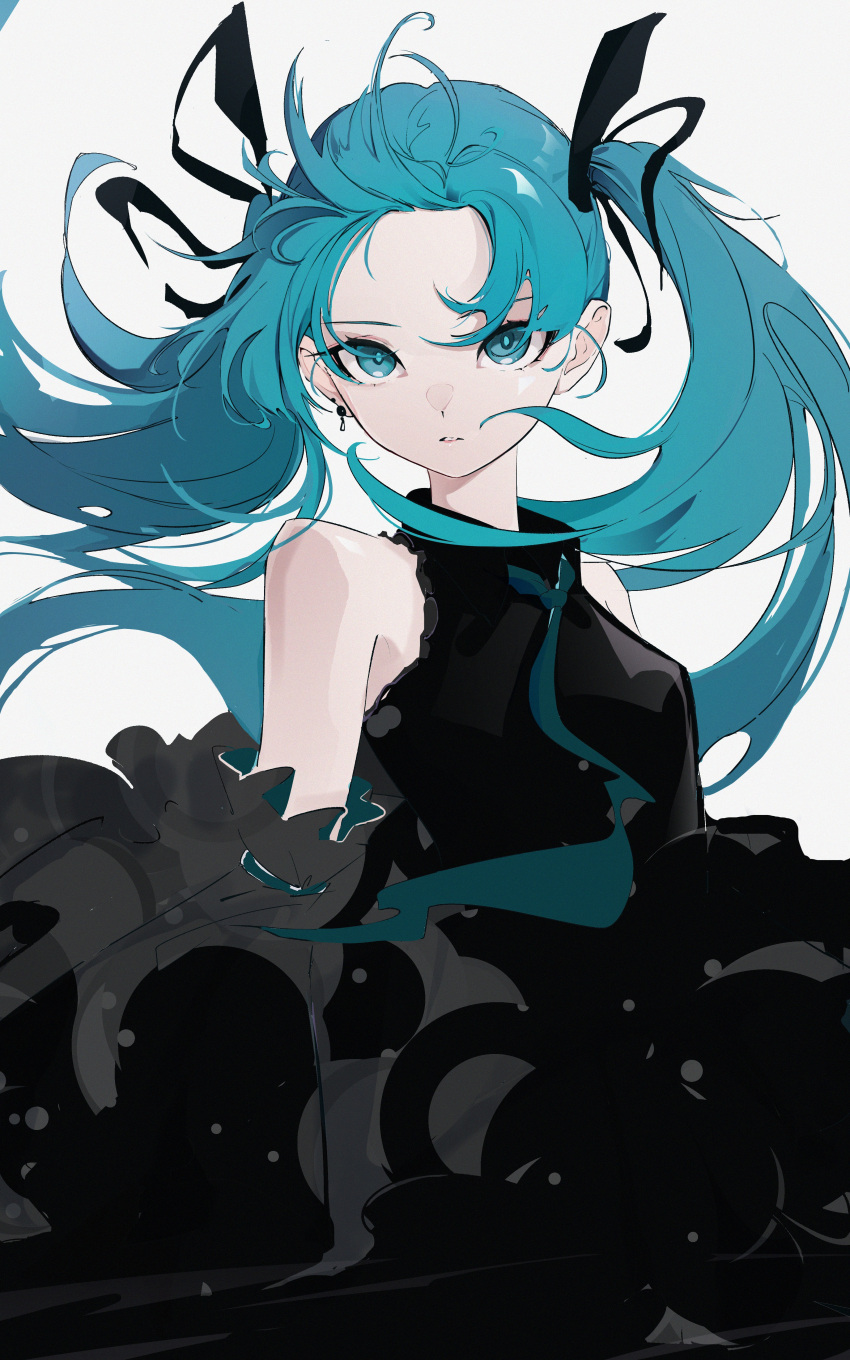 Safebooru 1girl Absurdres Aqua Eyes Aqua Hair Bare Shoulders Black